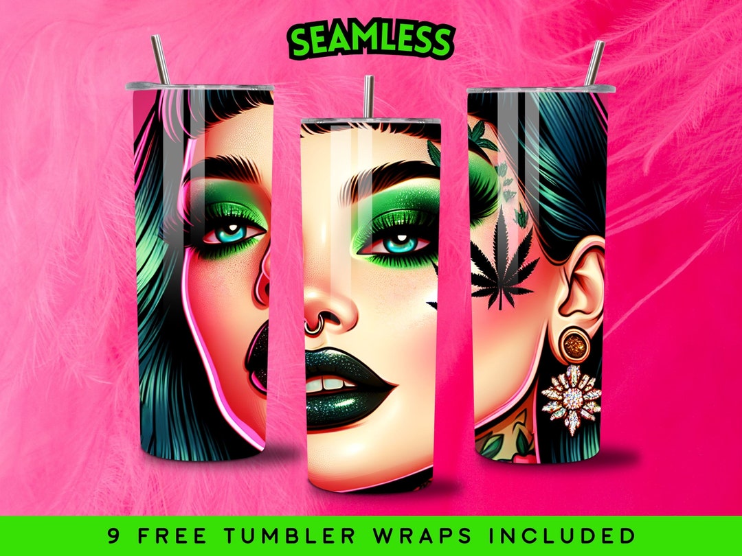 Weed Tumbler Wrap Marijuana Smoker Girl 20oz Sublimation Design PNG Pot ...