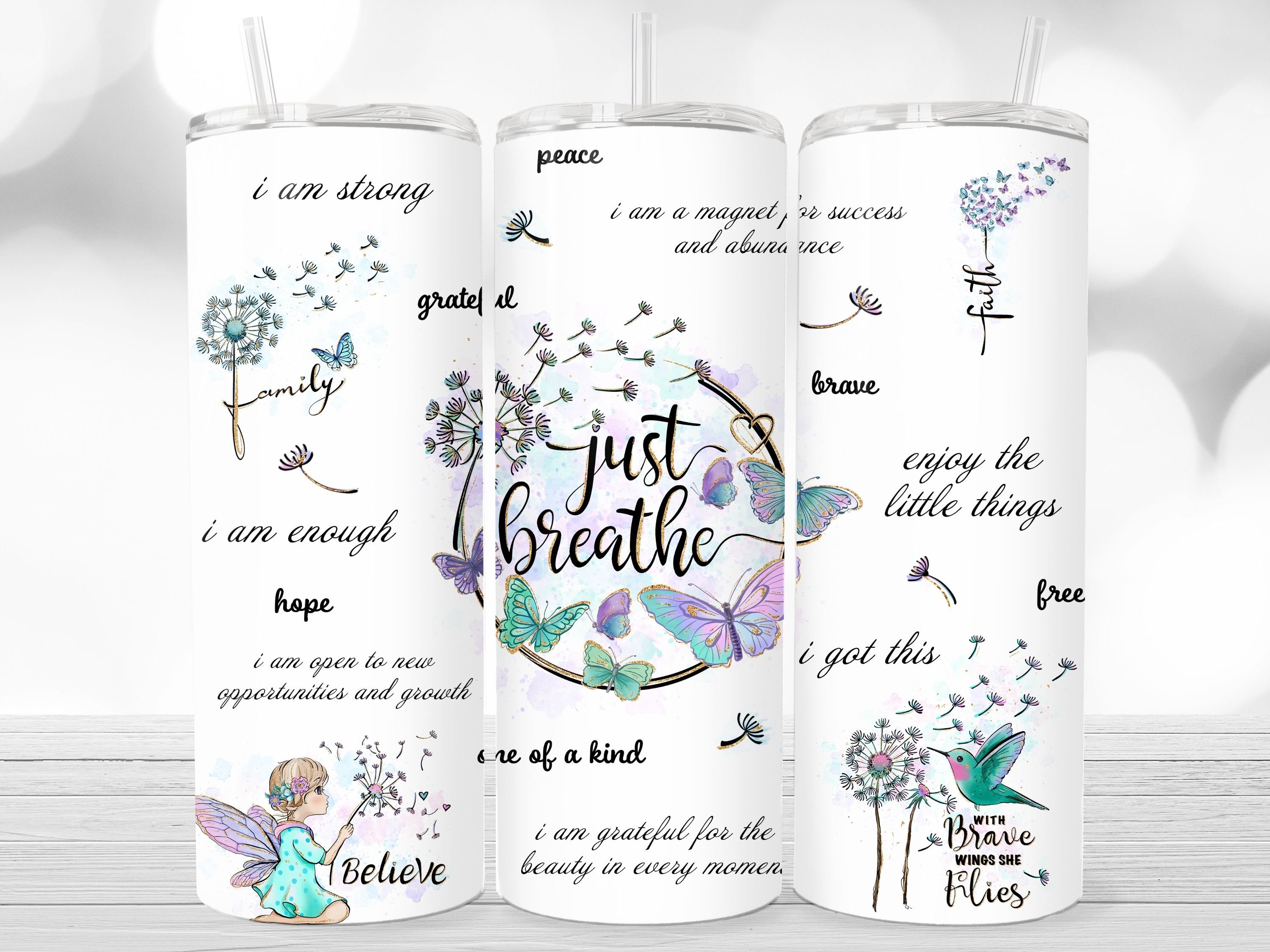 Positive Affirmations Tumbler Wrap, Butterflies Inspirational Just ...