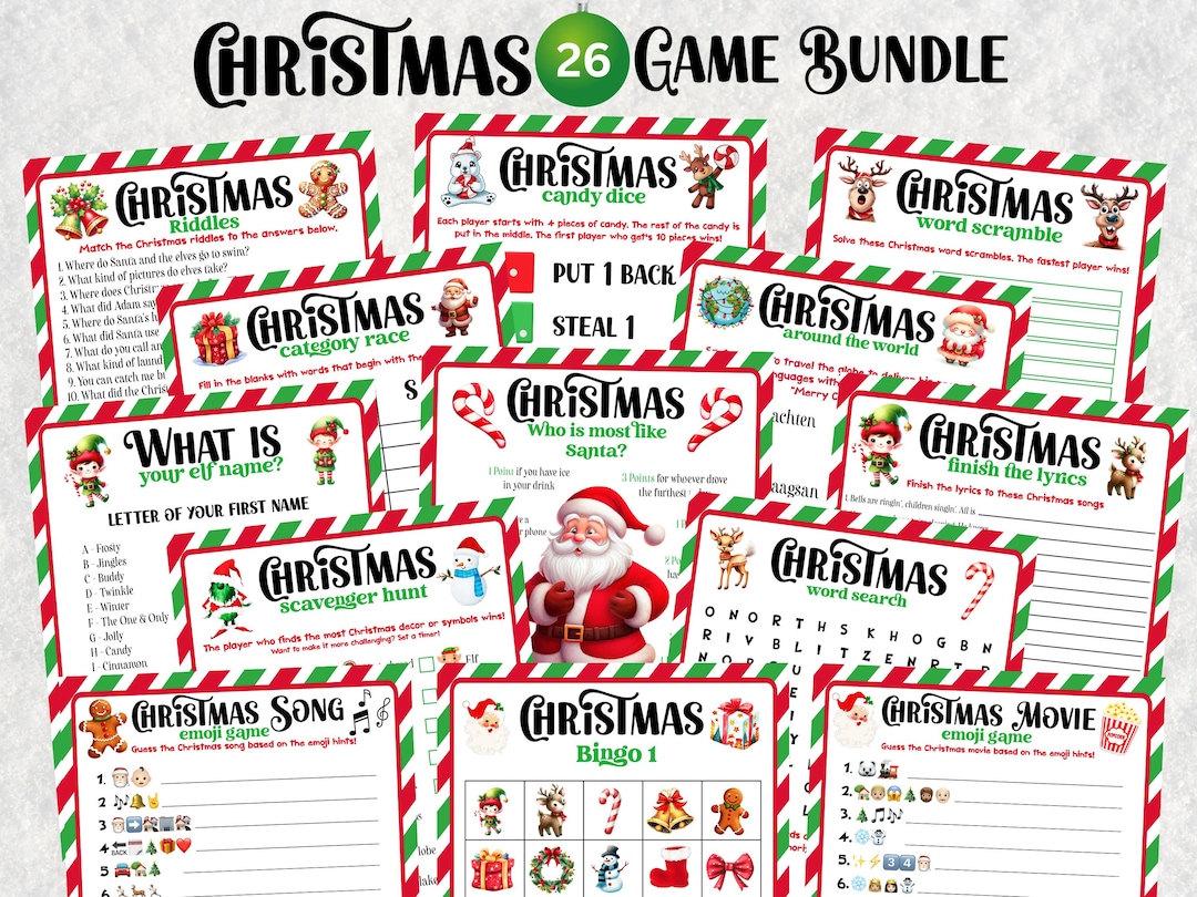 26 Printable Christmas Game Bundle, Christmas Family Games, Christmas ...
