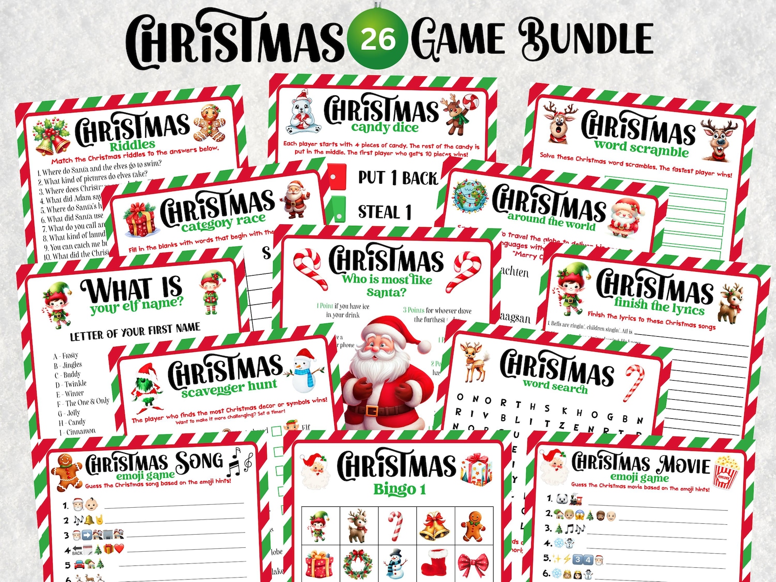 26 Printable Christmas Game Bundle, Christmas Family Games, Christmas ...