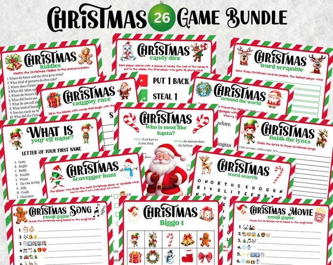 26 Printable Christmas Game Bundle, Christmas Family Games, Christmas ...
