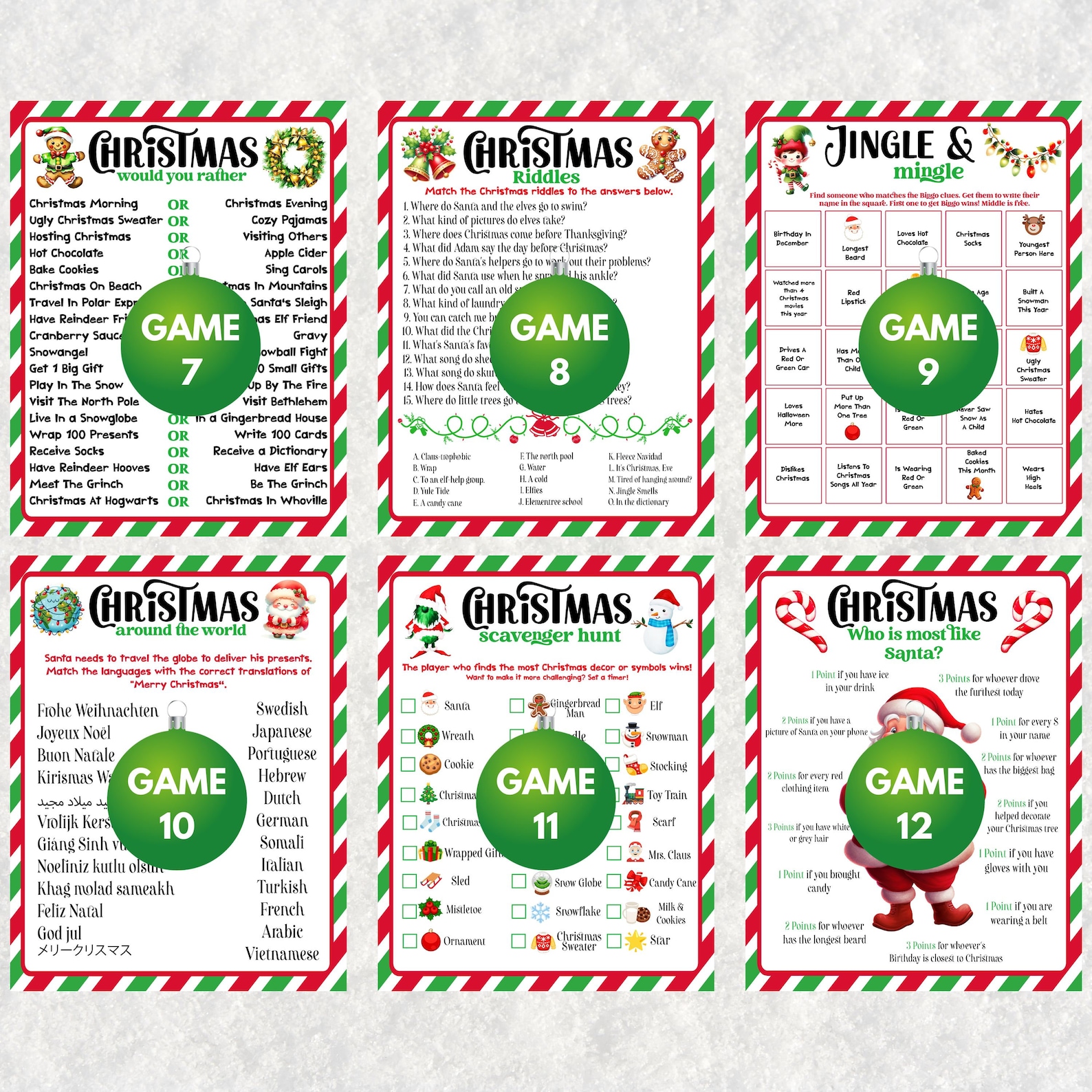 26 Printable Christmas Game Bundle, Christmas Family Games, Christmas ...