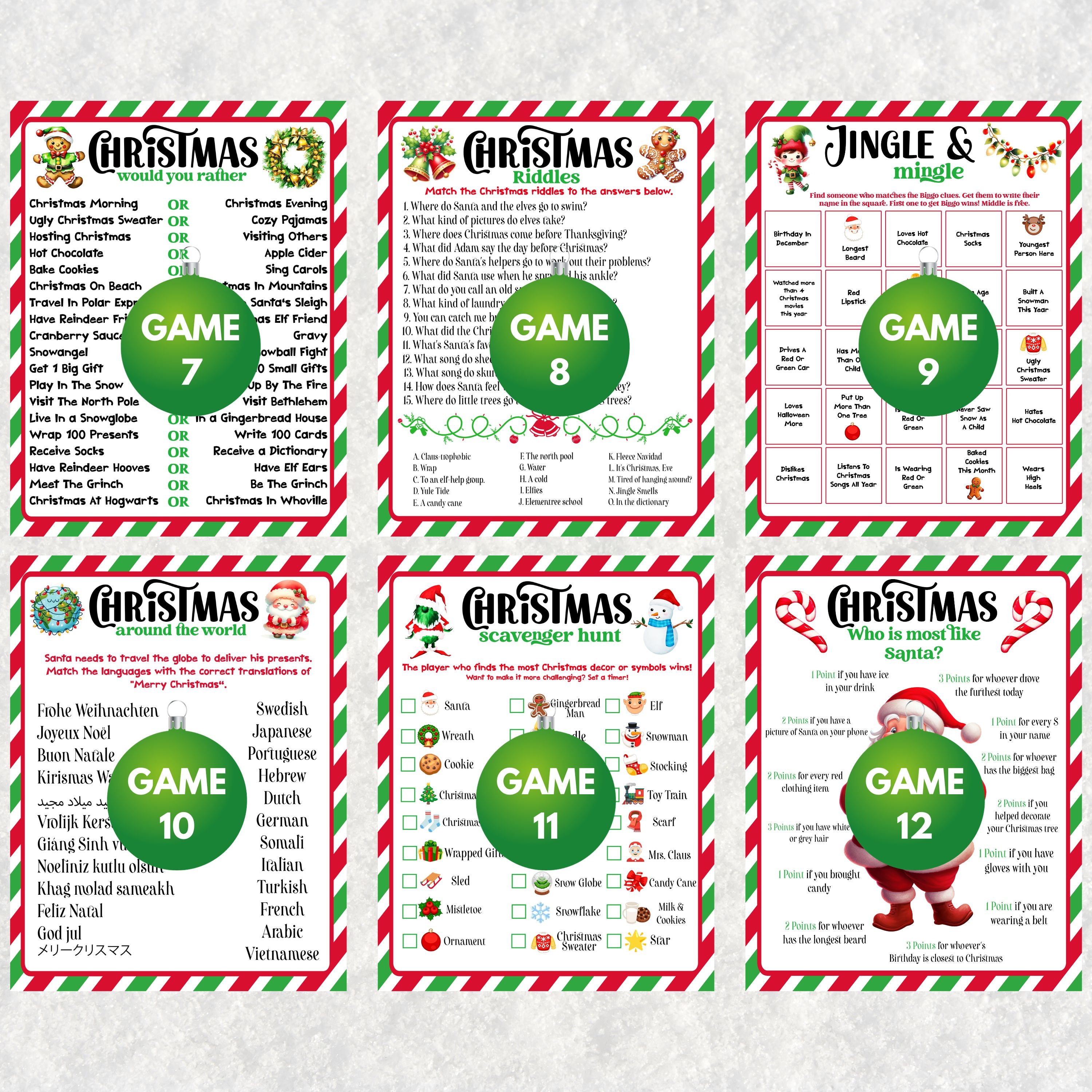 26 Printable Christmas Game Bundle, Christmas Family Games, Christmas ...
