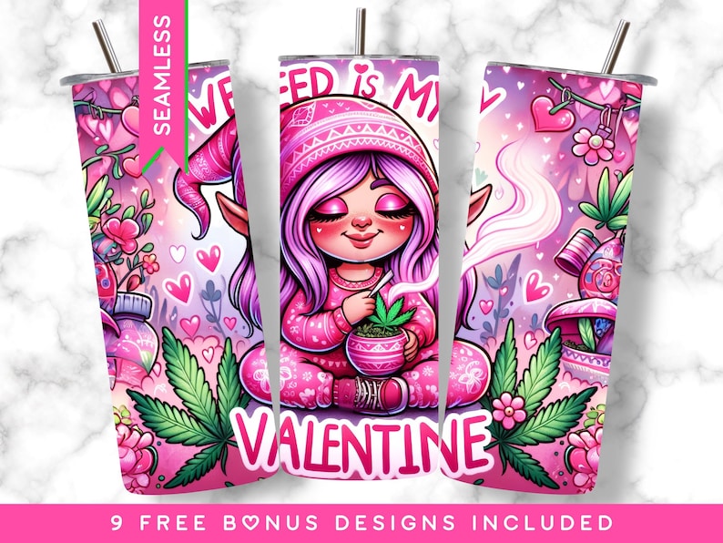 Weed Gnome Tumbler Wrap Valentine's Day Marijuana 20oz Sublimation ...