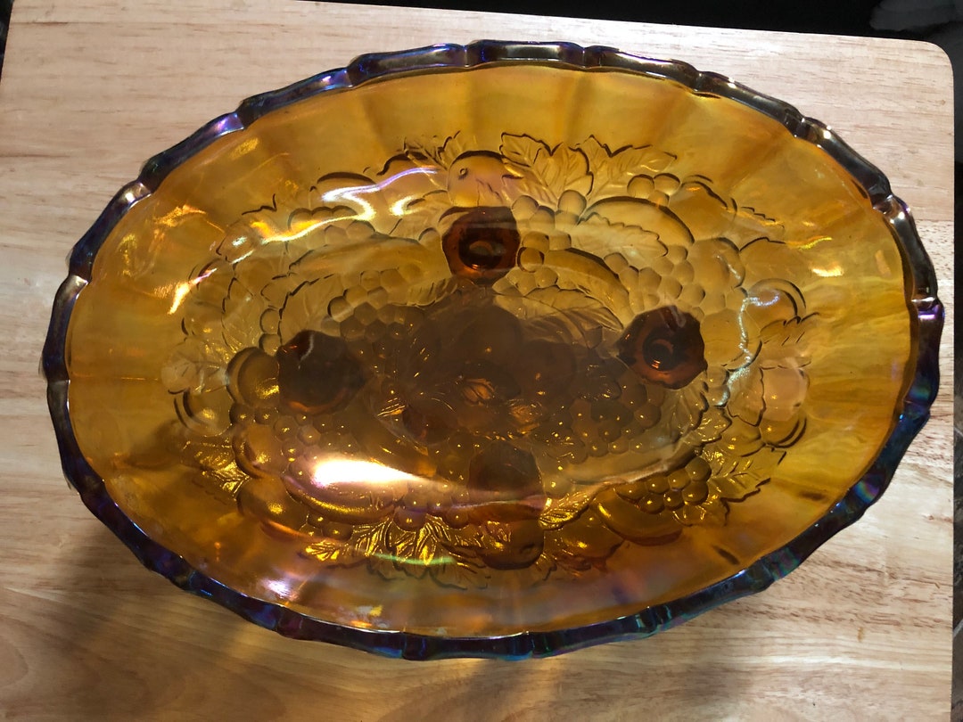 Vintage Carnival Glass Footed Fruit Bowl - Etsy