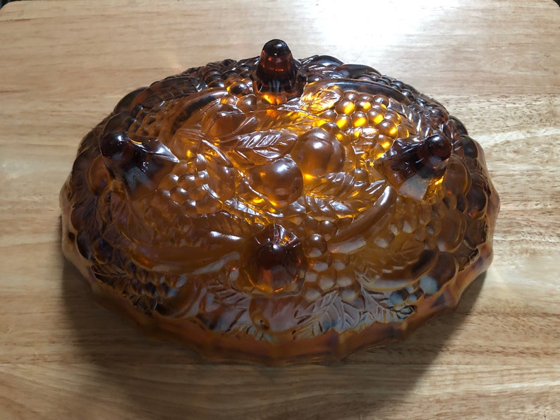 Vintage Carnival Glass Footed Fruit Bowl - Etsy