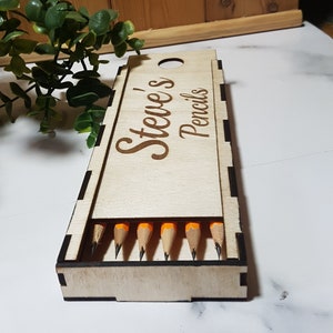Wooden Box of Personalised Pencils, Pencil Case, Personalised ...