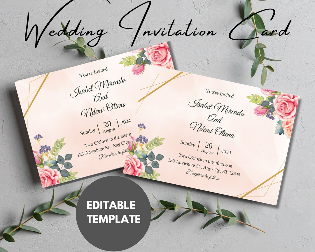 Neutral Floral Wedding Invitation Landscape, Watercolor Roses Wedding ...