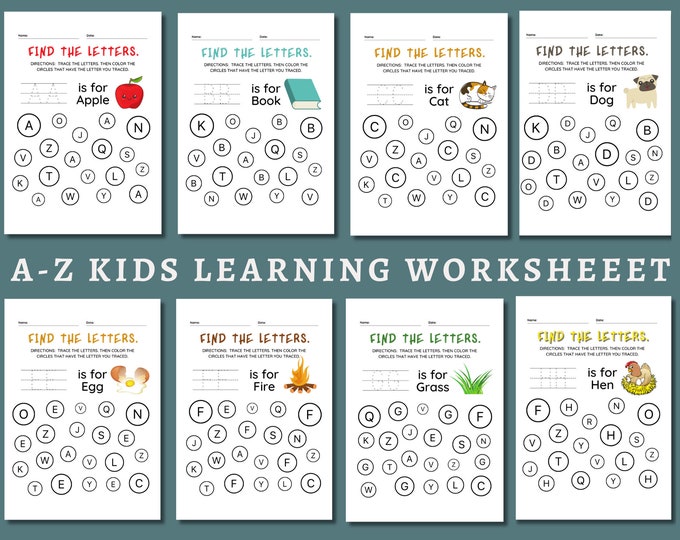 26 Alphabet Worksheets, Handwriting Practice, Find the Letter, Trace ...