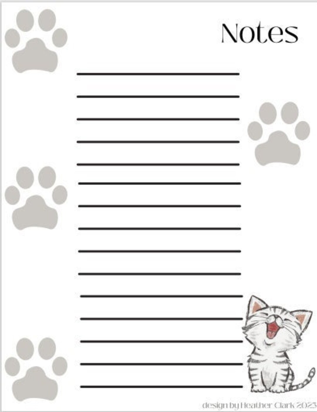 Cat and Paws Printable Notes - Etsy