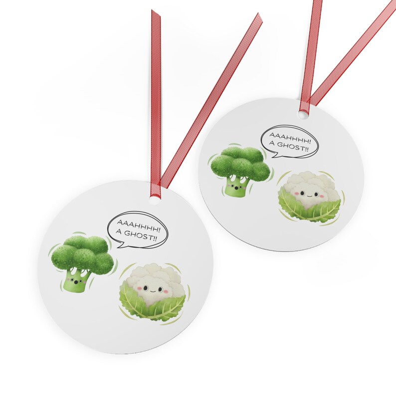 Funny Vegan Joke Ornament, Broccoli, Cauliflower Ghost, Cute, Round ...