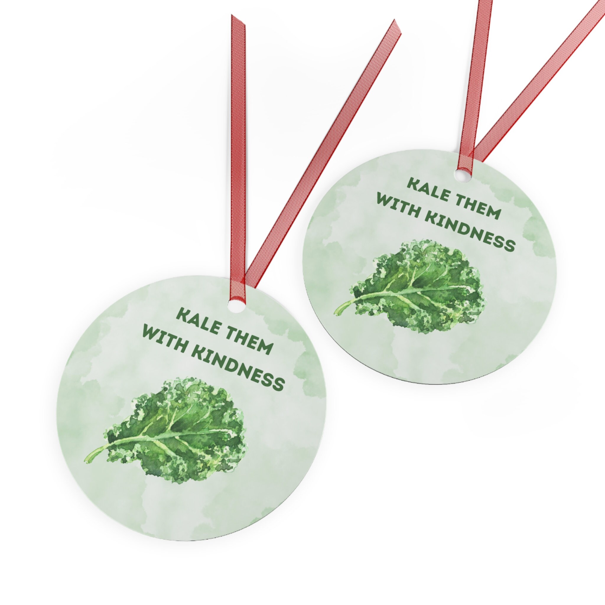 Food Pun Ornament, Kale Them With Kindness, Vegetarian Joke, Round ...
