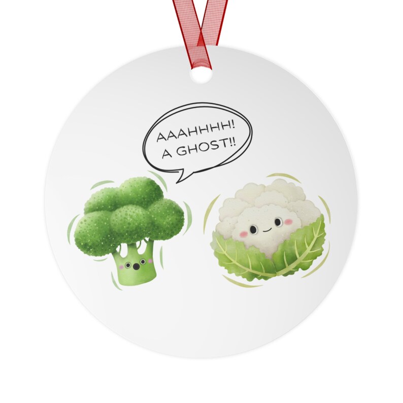 Funny Vegan Joke Ornament, Broccoli, Cauliflower Ghost, Cute, Round ...