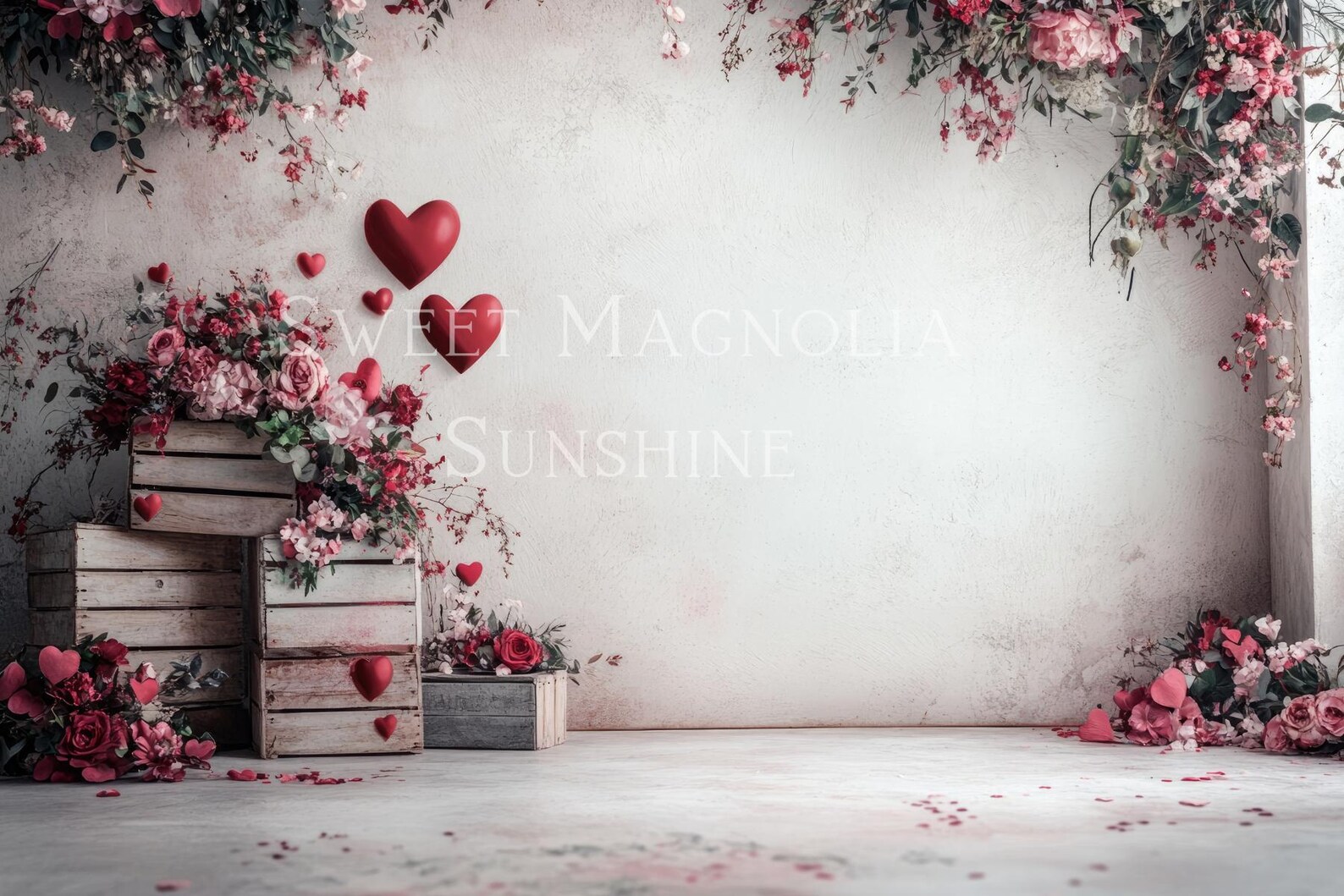 Valentine's Day Digital Backdrop, White Valentine's Digital Backdrop ...