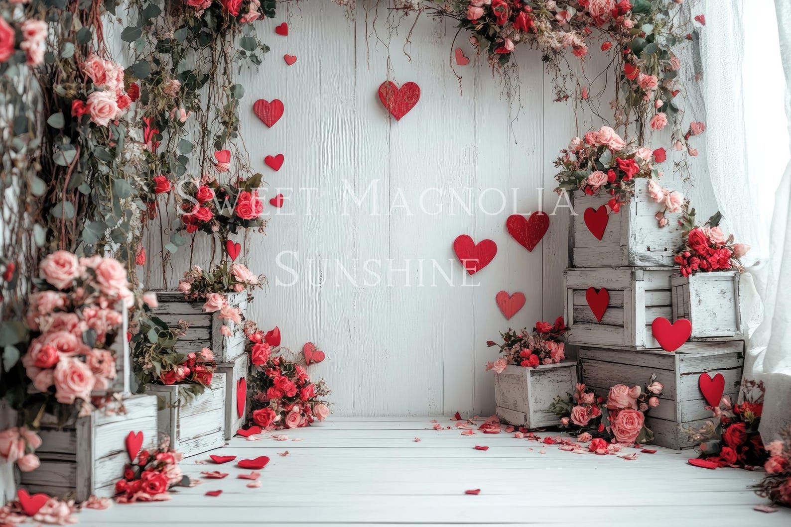 Valentine's Day Digital Backdrop, White Valentine's Digital Backdrop ...