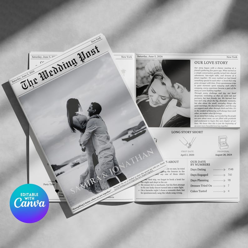 Wedding Editable Newspaper Program Canva Newspaper Templete, Folded ...