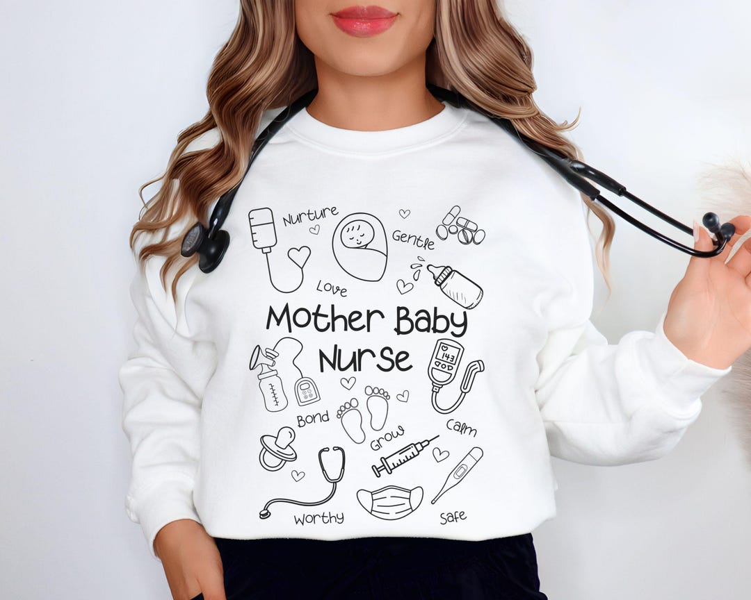 Mother Baby Nurse Sweathirt, Minimalist Postpartum Nurse Shirt, Nursing ...