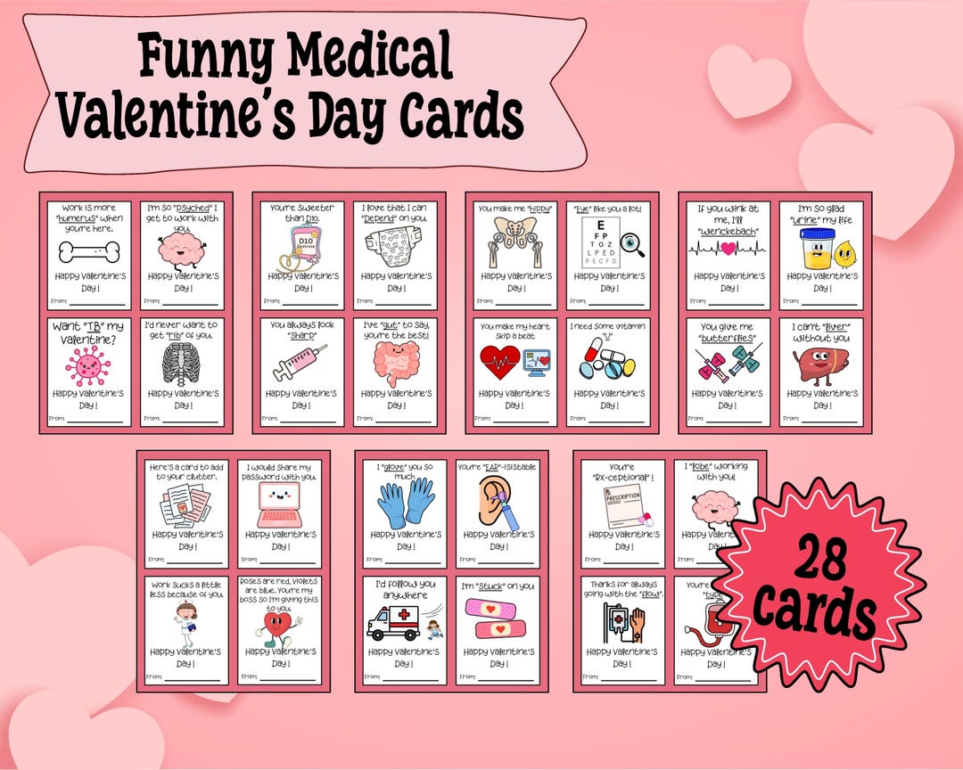 Funny Medical Valentine's Day Cards, V-day Printable Greeting Cards for ...