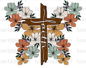 Faith Cross and Flowers DTF Transfer Print Ready to Press - Etsy