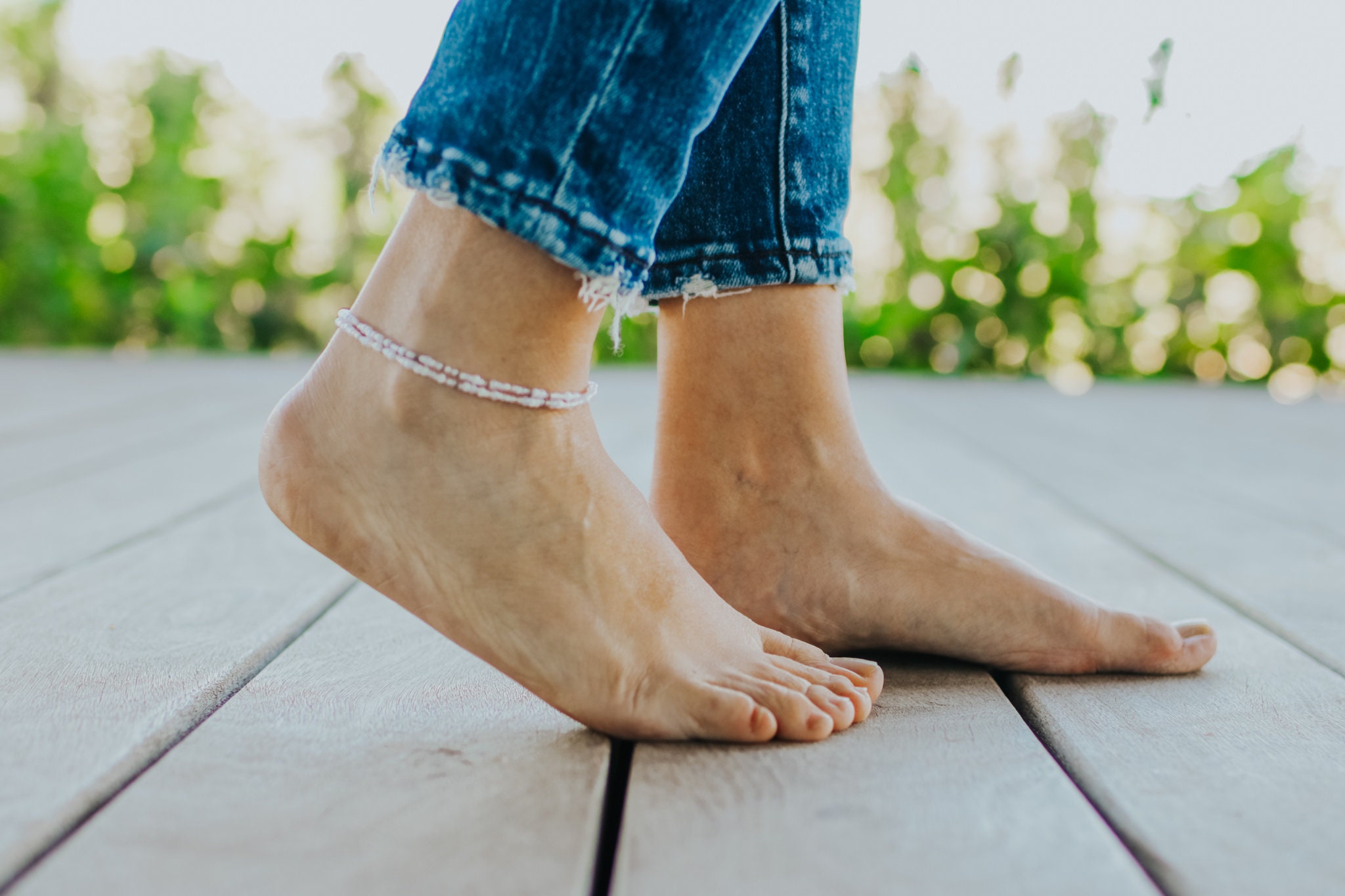 MOUNTAIN PEAKS - Dreamy White and Gray Anklet - Double Wrap Boho Anklet ...