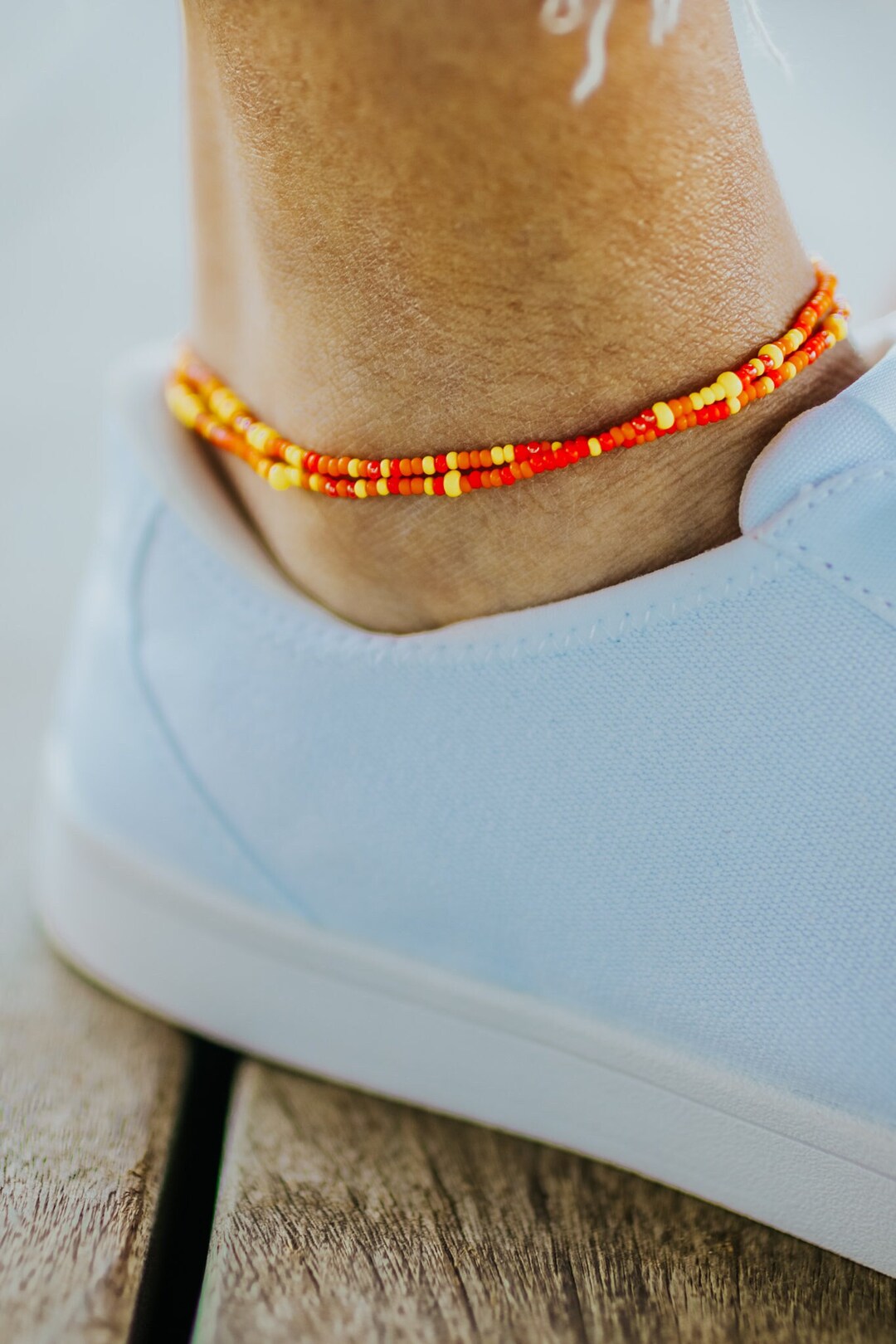 SUN KISSED - Bright Orange and Yellow Spring Beaded Anklet / Stretchy ...