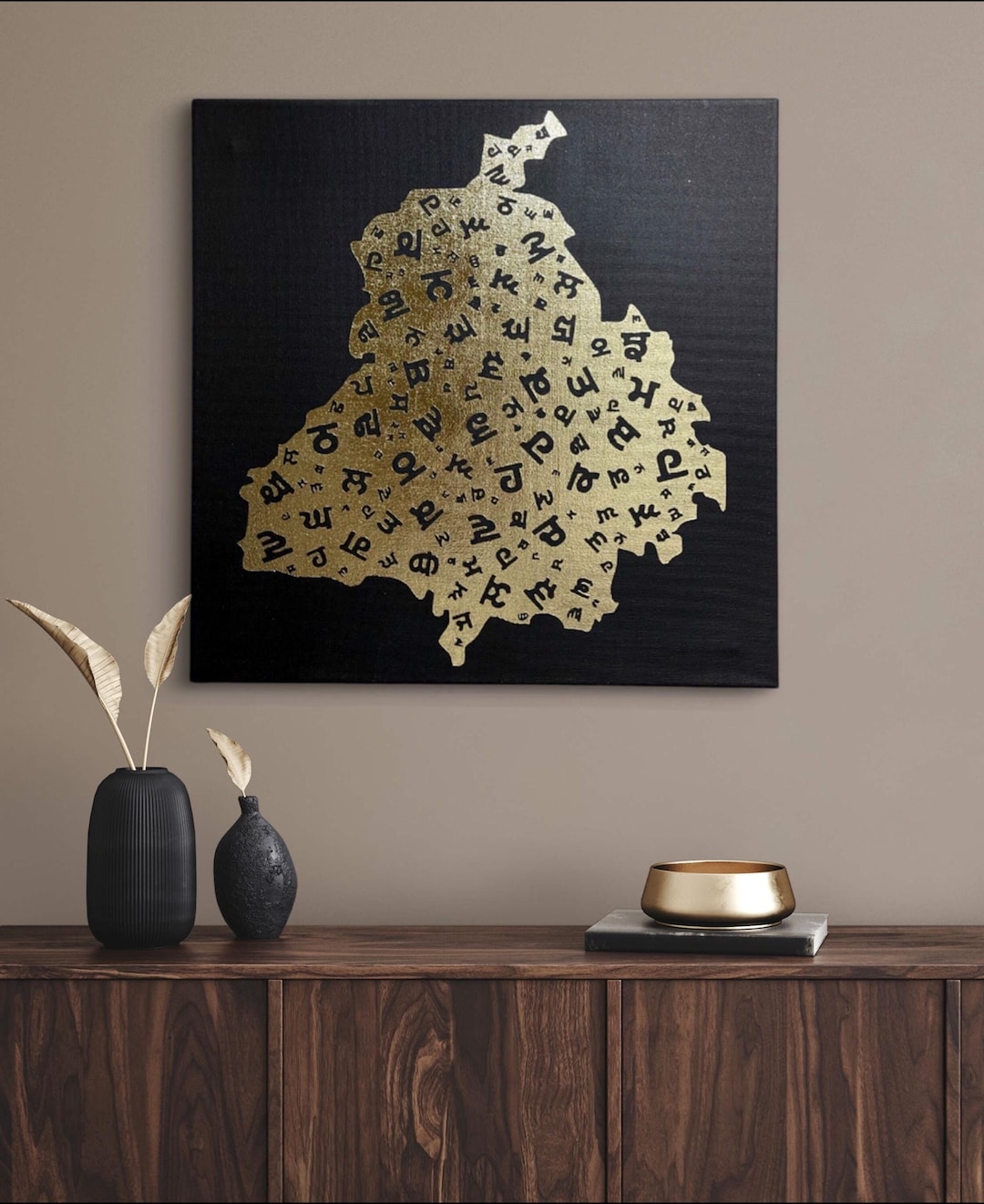 Handmade Punjab Map Foil Art on Canvas, Gurmukhi Script - Etsy