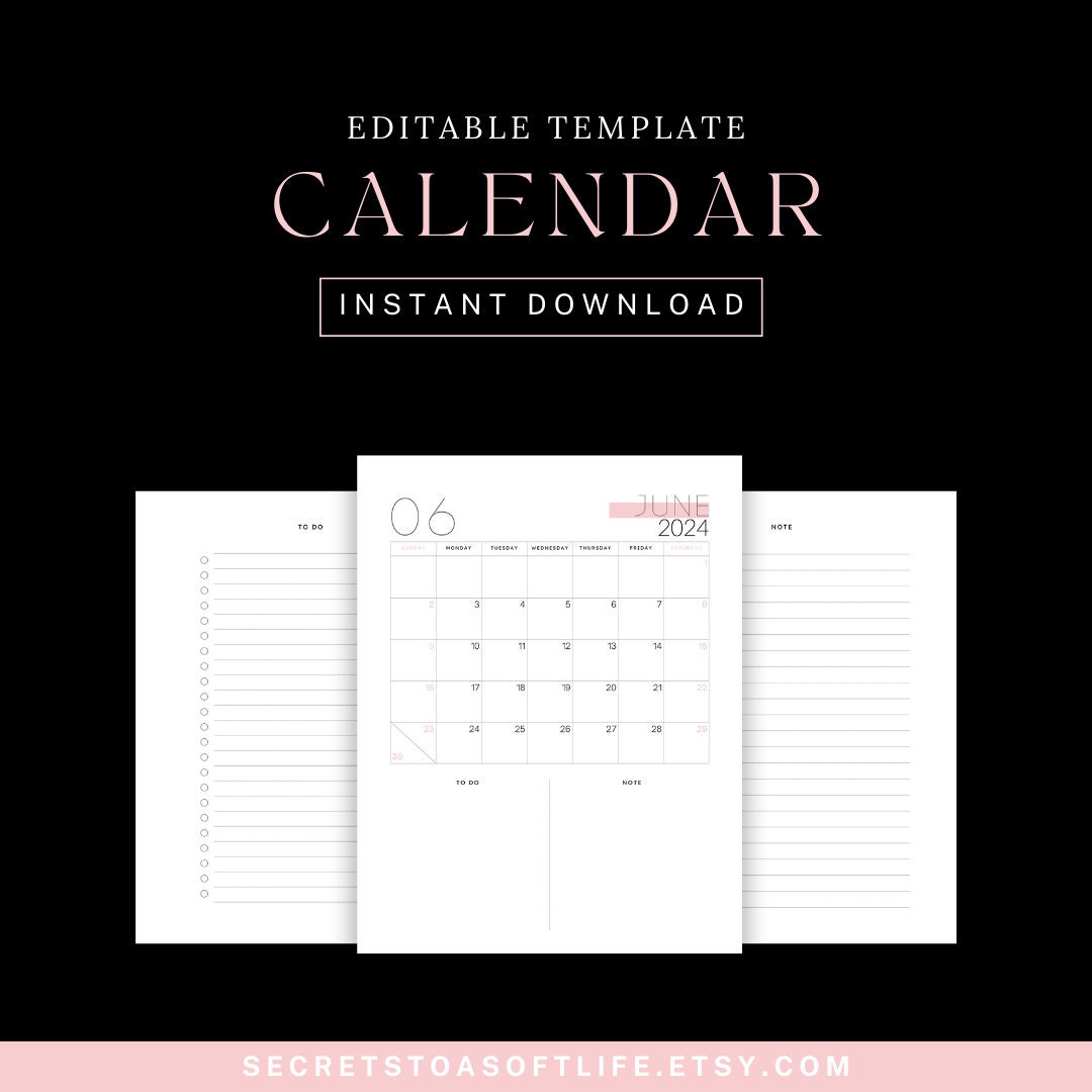 2024 Editable/printable Monthly Calendar PDF Letter Size - Etsy