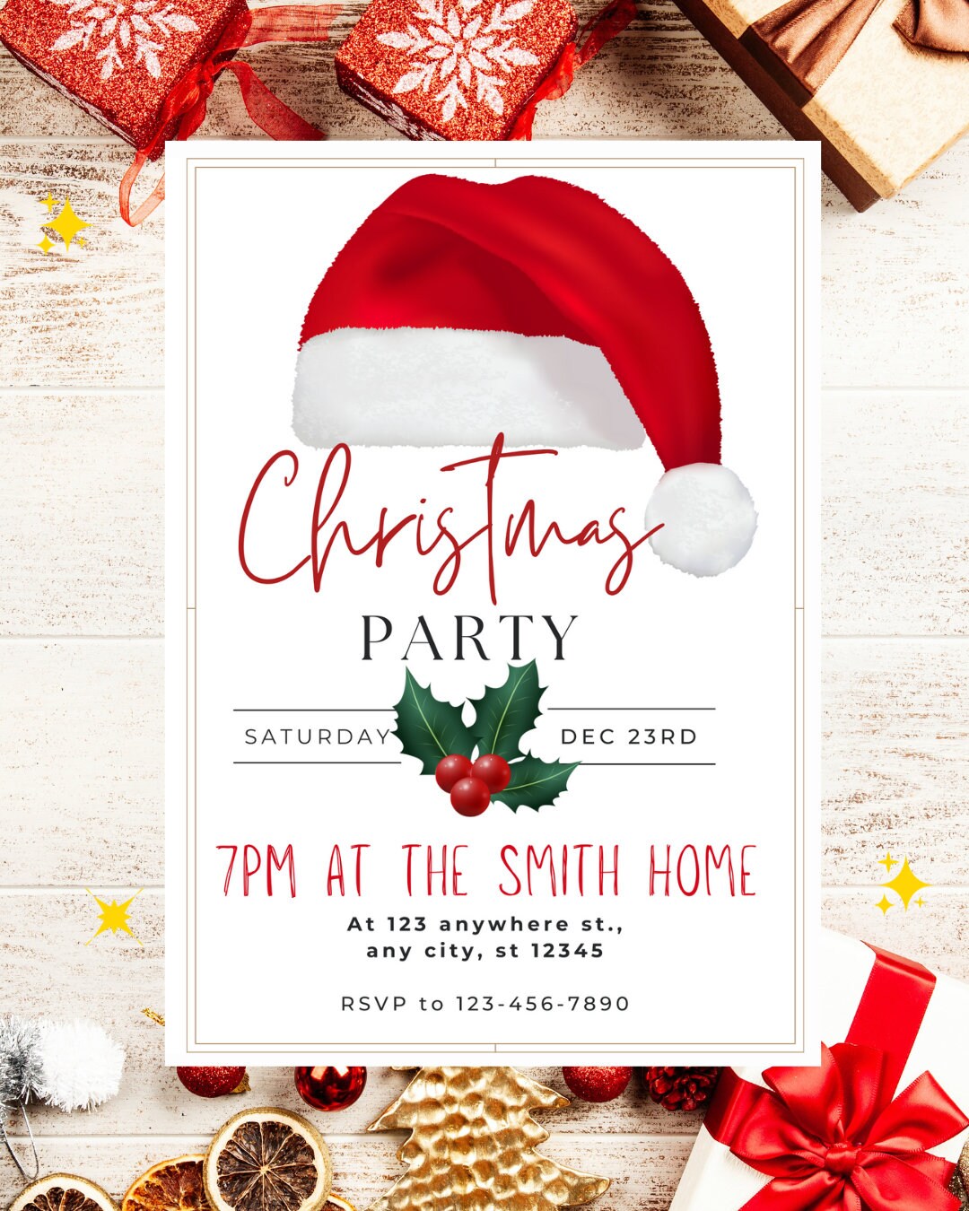 Editable Christmas Party Invitation Santa Hat Party - Etsy