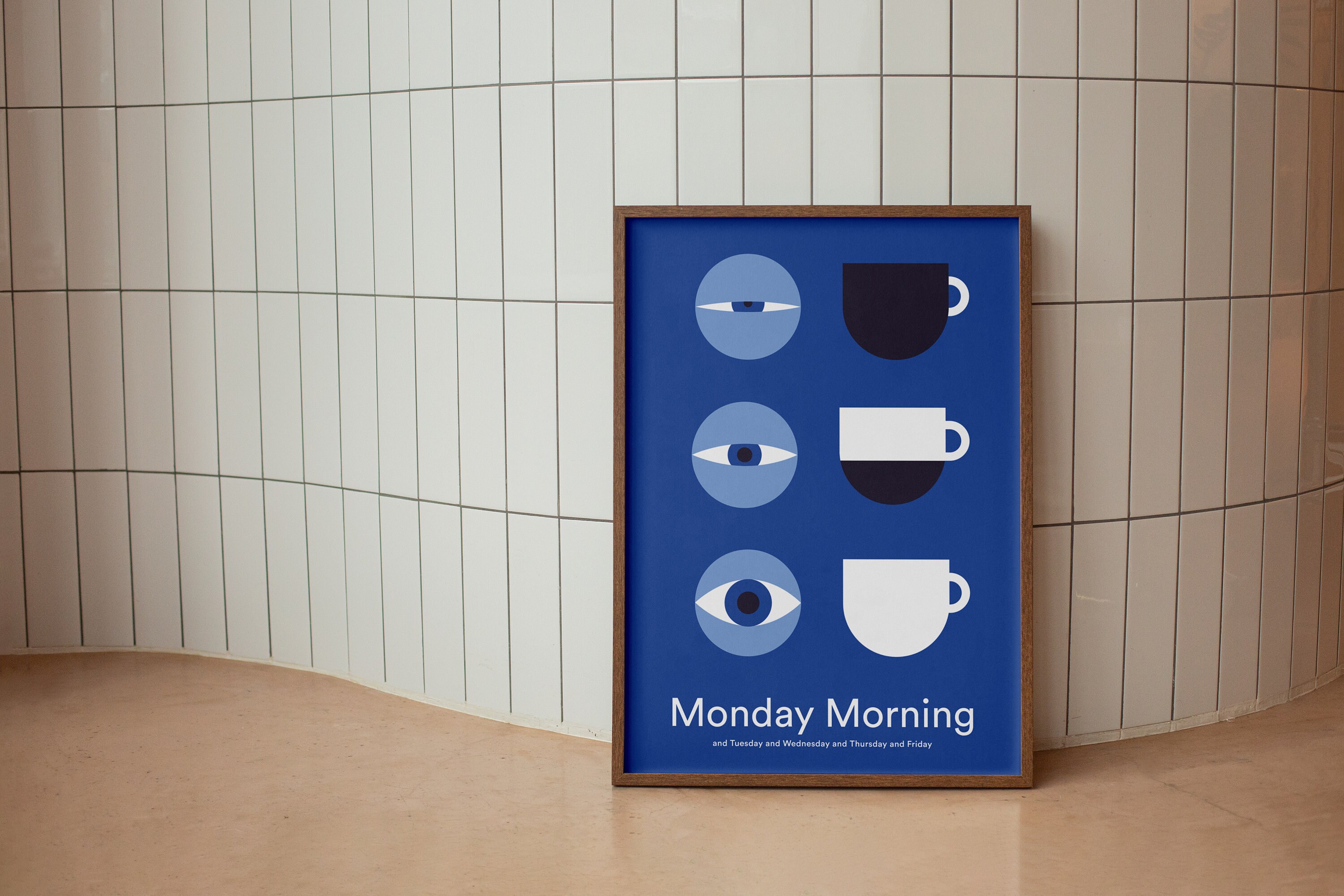 Modern Blue Coffee Poster, Witty Wake up Illustration, Morning Coffee ...