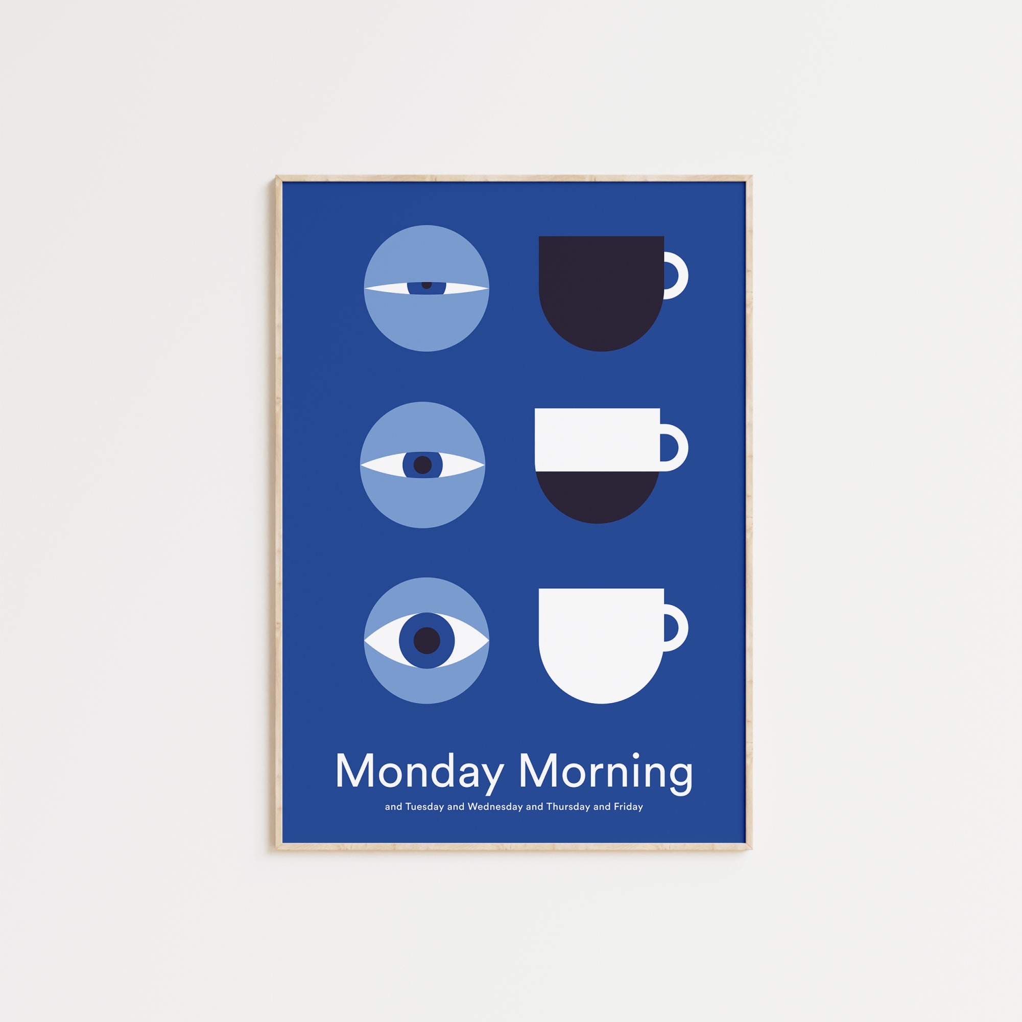 Modern Blue Coffee Poster Witty Wake up Illustration Morning - Etsy