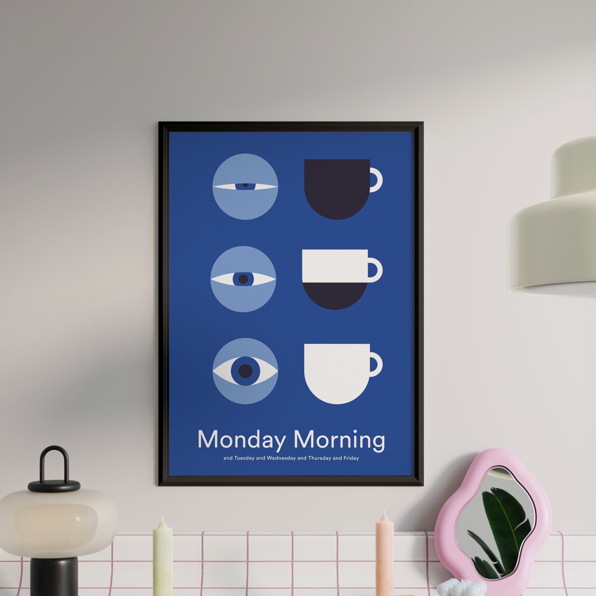 Modern Blue Coffee Poster, Witty Wake up Illustration, Morning Coffee ...