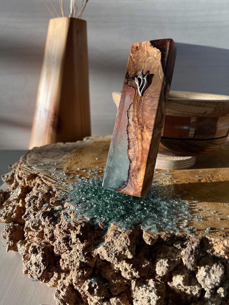 Olive Green and Brown Blend Epoxy & Wood Blend Mezuzah 6810 Inch Israel ...