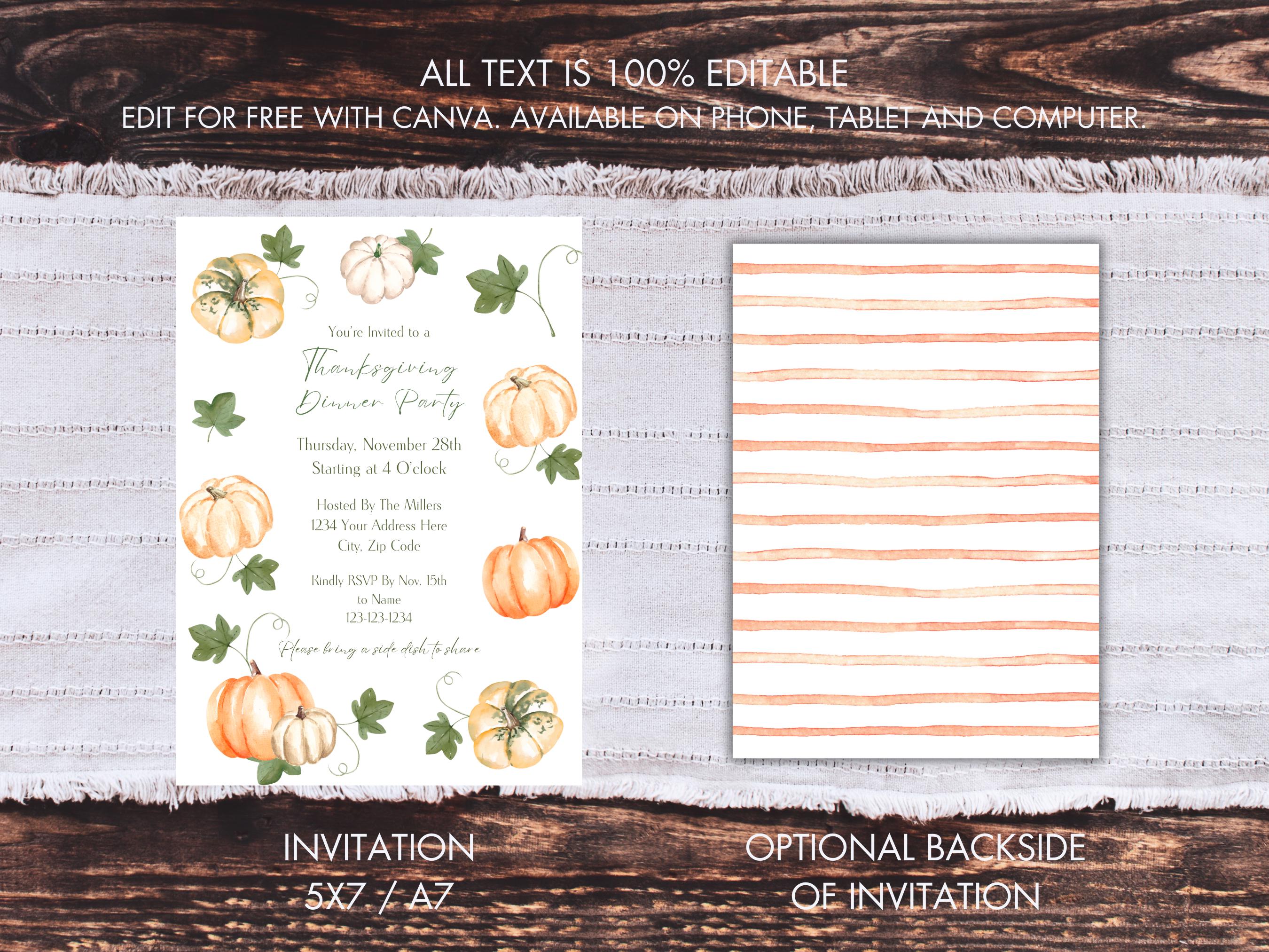 Editable Thanksgiving Dinner Party Invitation. Digital Download ...