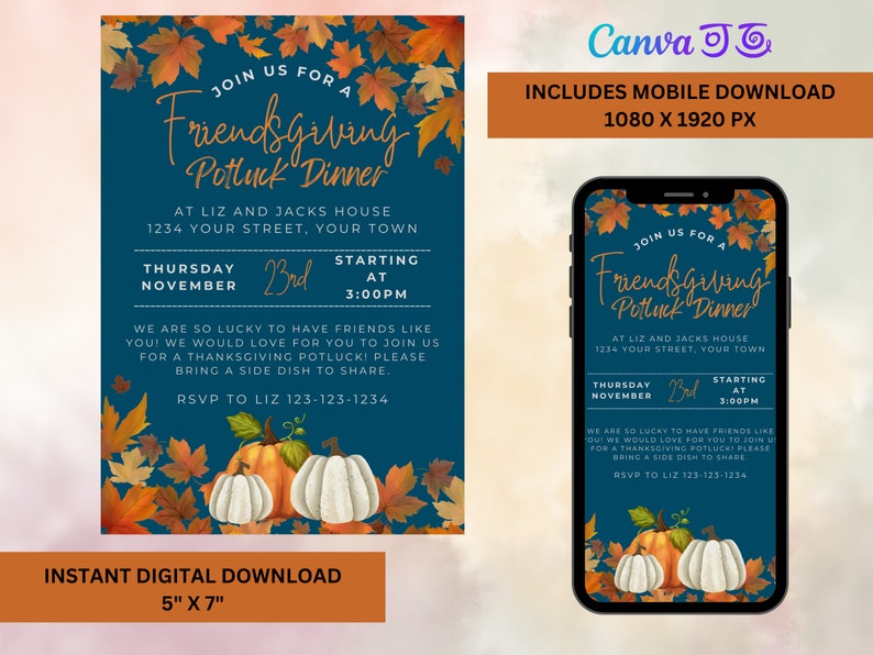 Editable Friendsgiving Potluck Dinner Invitation Digital Download. - Etsy