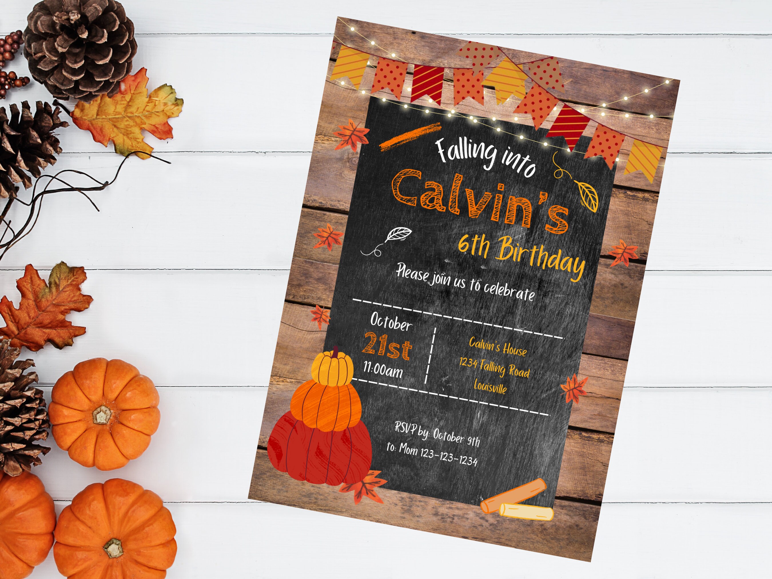 Editable Rustic Fall Birthday Invitation. Chalkboard. Boys - Etsy