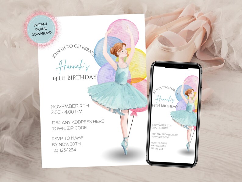 Editable Ballerina Birthday Invitation. Digital Download. Dancer ...