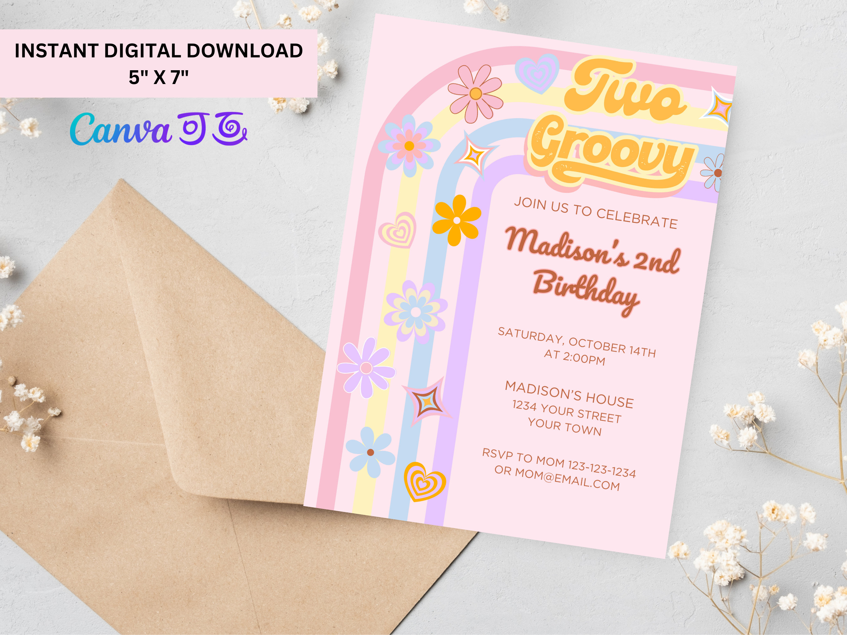 Editable Two Groovy Birthday Invitation Digital Download. - Etsy