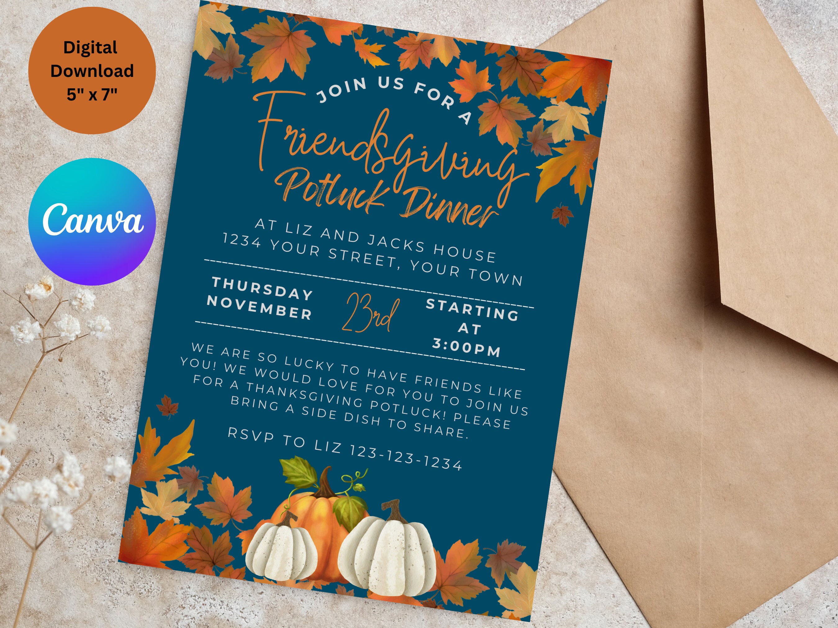 Editable Friendsgiving Potluck Dinner Invitation Digital Download. - Etsy