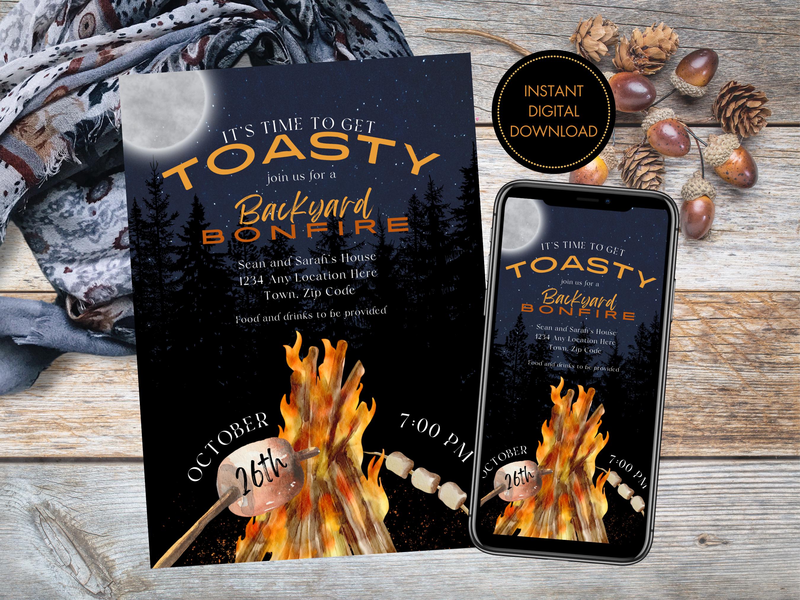 Editable Bonfire Party Invitation. Digital Download. Bonfire Birthday ...