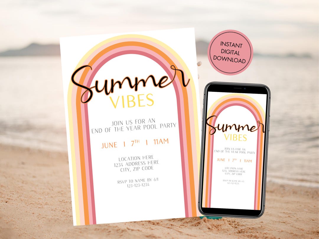 Editable Summer Pool Party Invitation. Digital Download. End of School ...