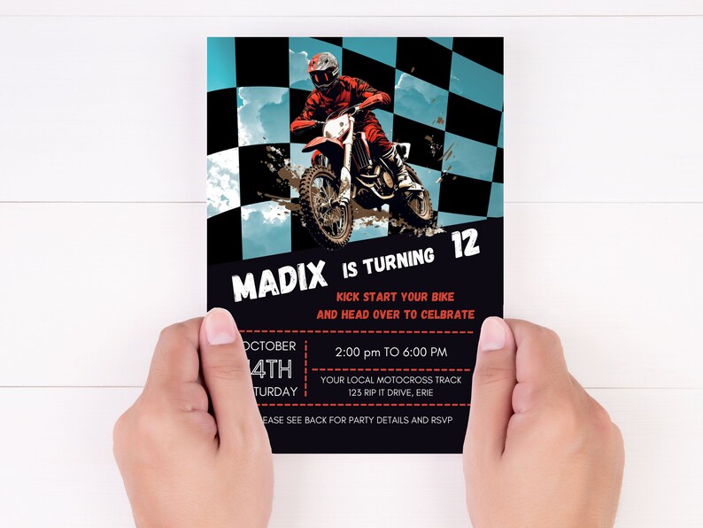 Editable Red Motocross Birthday Invitation. Digital Download. Dirt Bike ...
