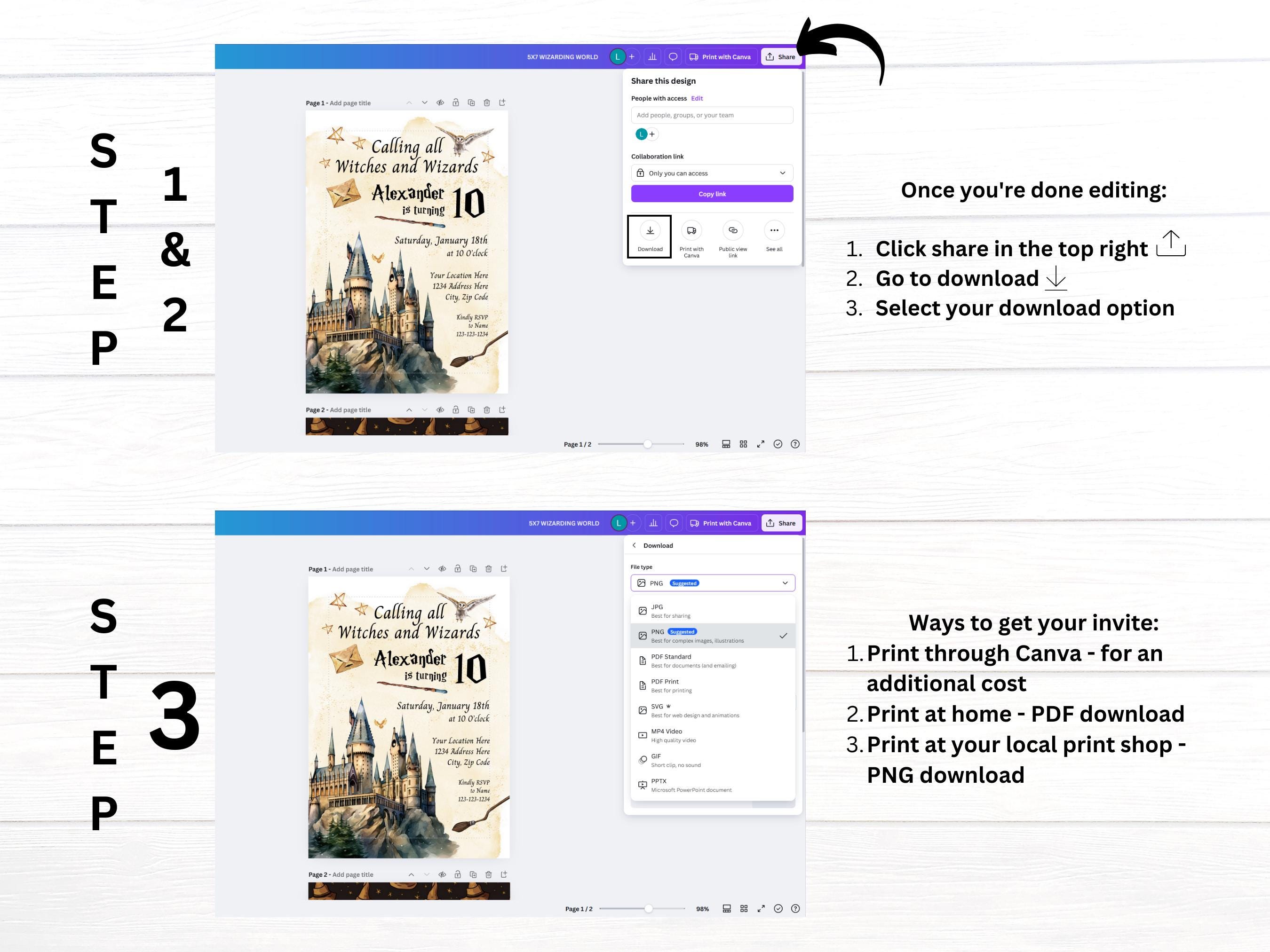 Editble Wizarding World Birthday Invitation, Digital Download. Magical ...