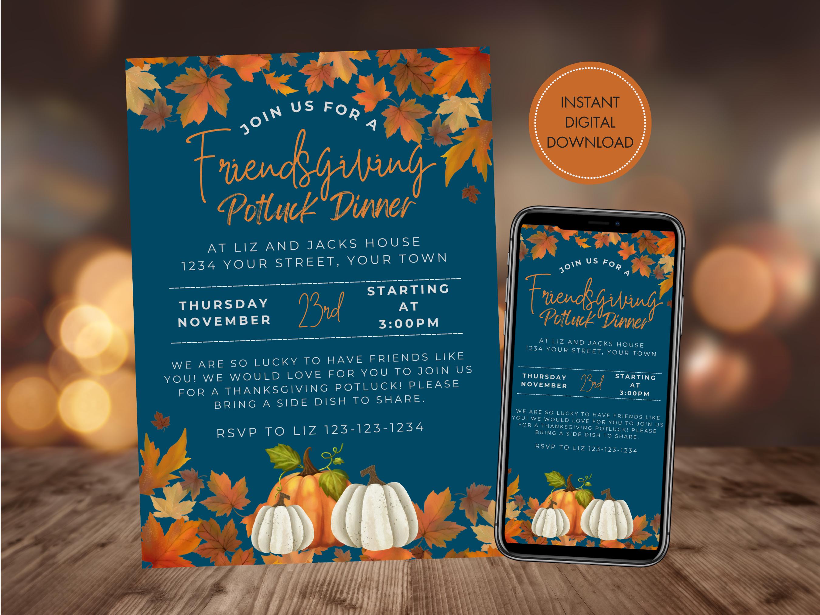 Editable Friendsgiving Potluck Dinner Invitation Digital Download. - Etsy