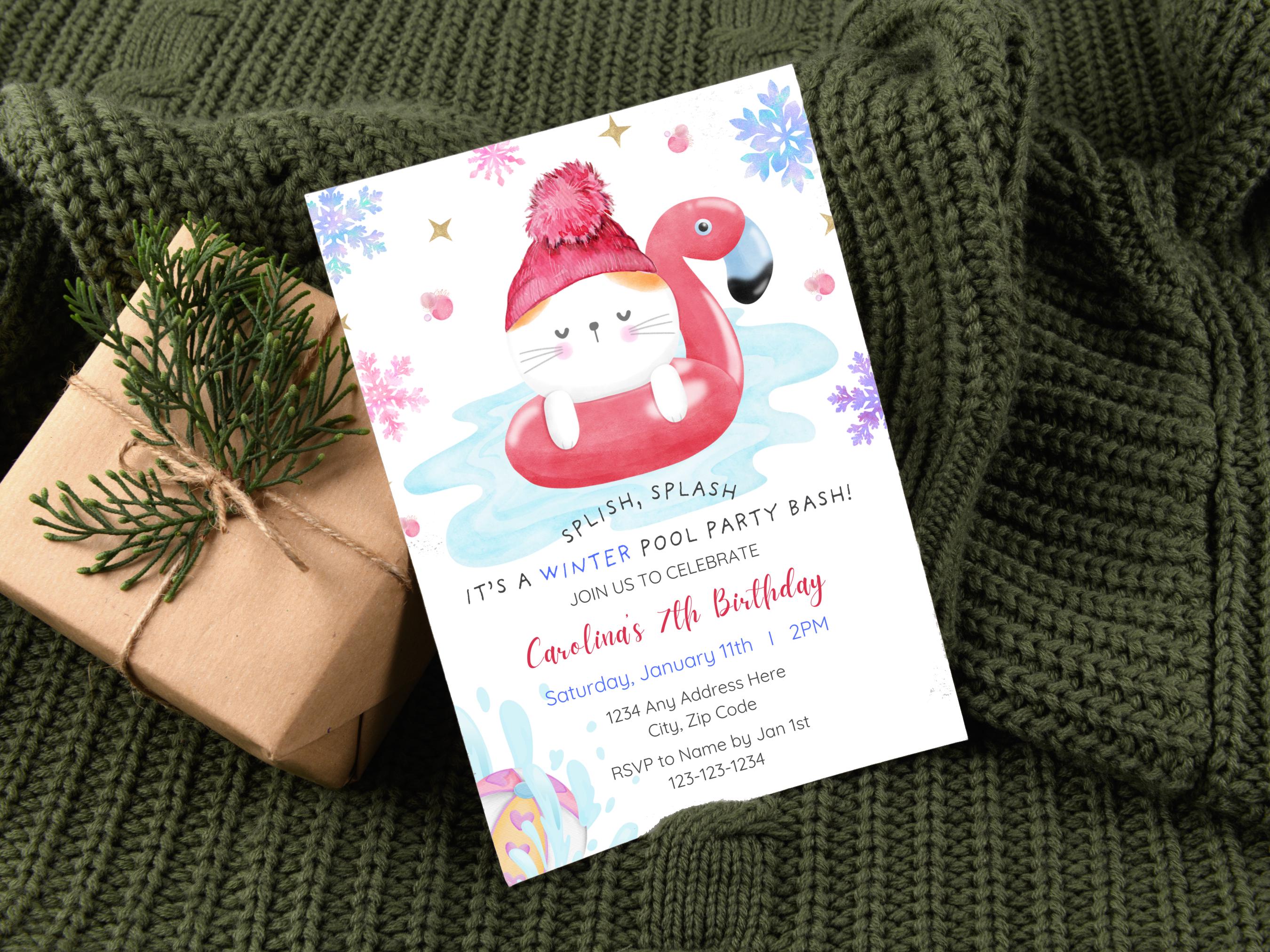 Editable Winter Pool Party Birthday Invitation. Digital Download. Girls ...