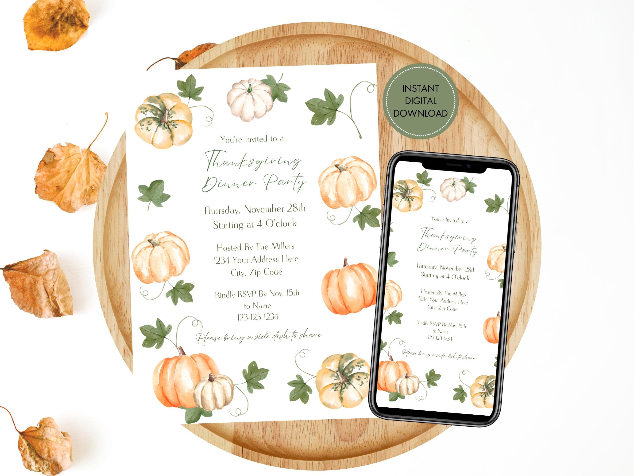 Editable Thanksgiving Dinner Party Invitation. Digital Download ...