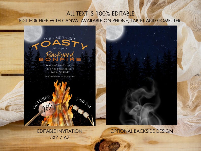 Editable Bonfire Party Invitation. Digital Download. Bonfire Birthday ...