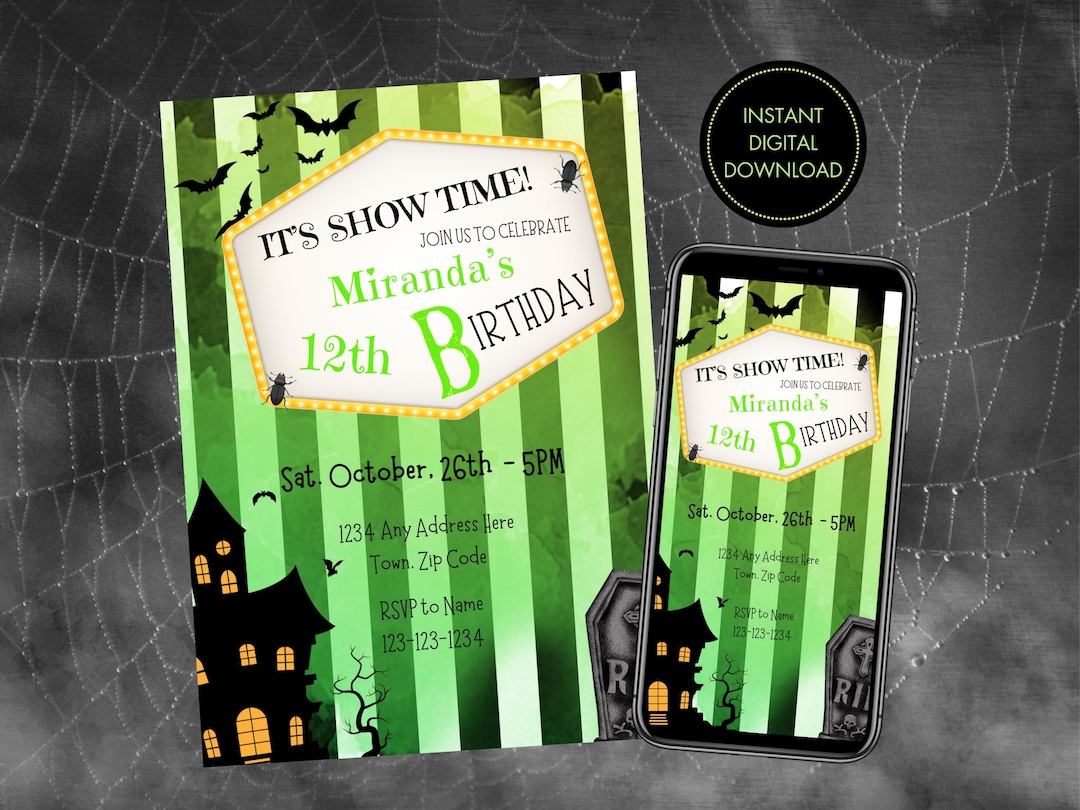 Editable Halloween Birthday Invitation. Digital Download. Black and ...