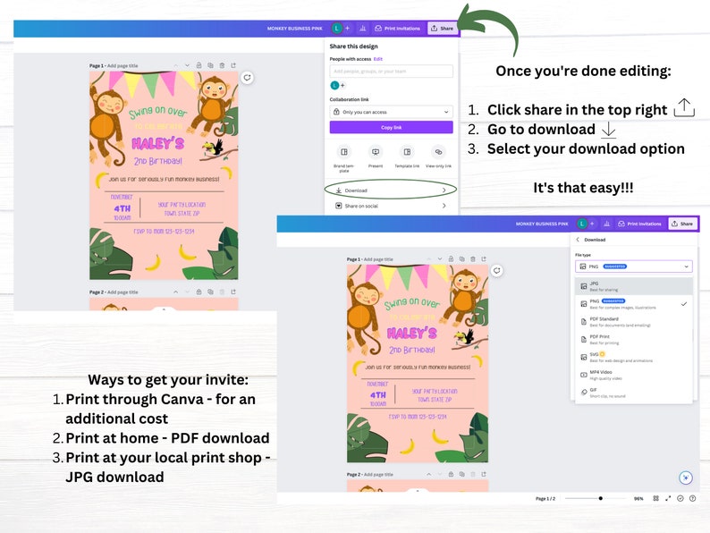 Editable Monkey Theme Birthday Invitation Digital Download. - Etsy
