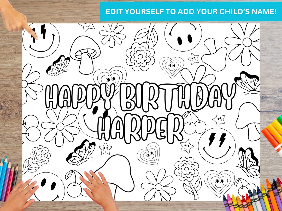 Personalized Giant Birthday Coloring Poster. Digital Download. Groovy ...