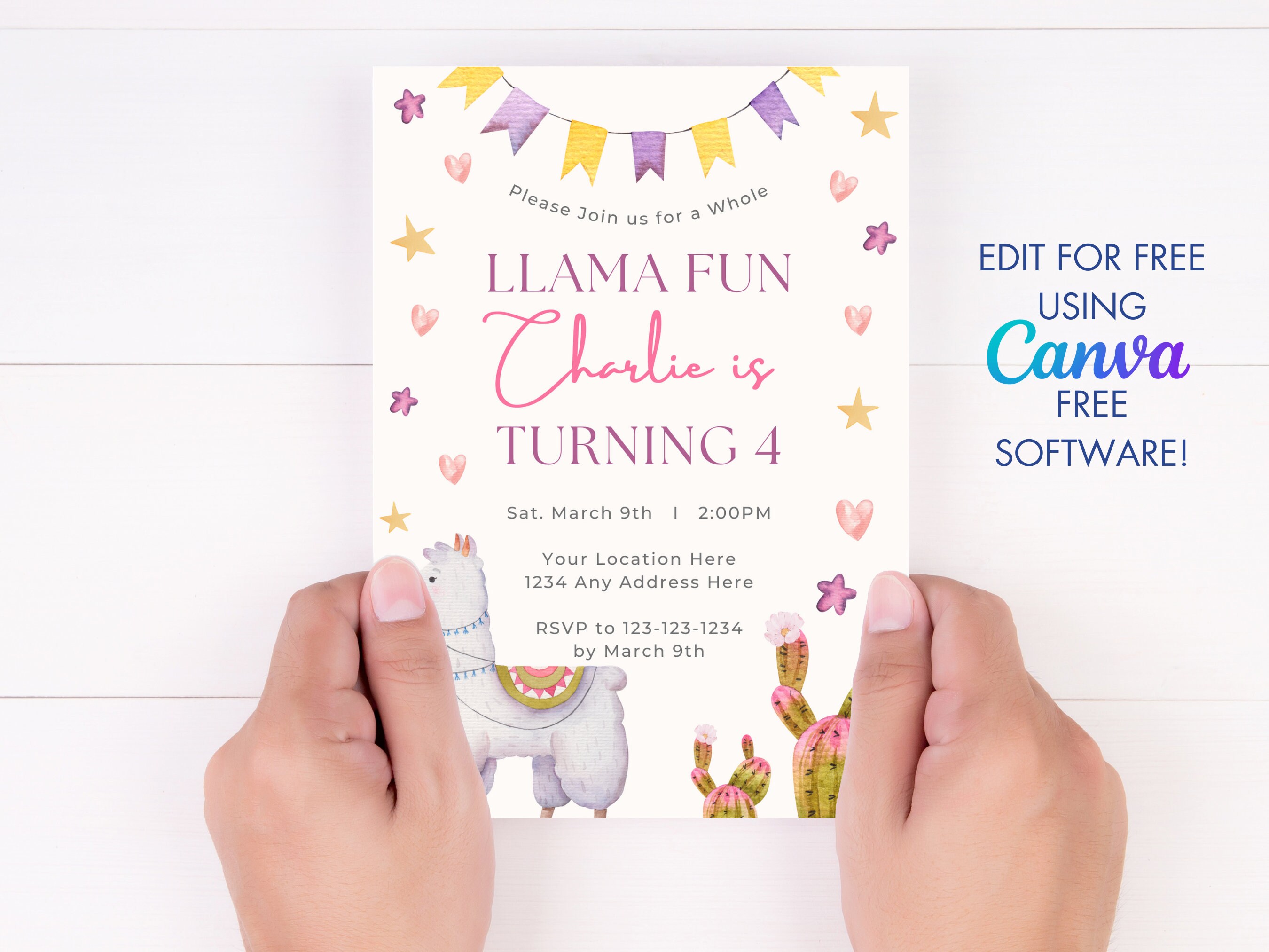 Editable Boho Llama Birthday Invitation. Digital Download. Whole Llama ...